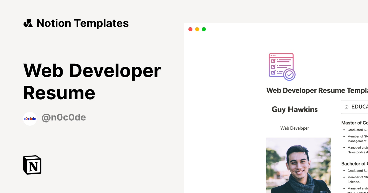 Web Developer Resume Template | Notion Marketplace