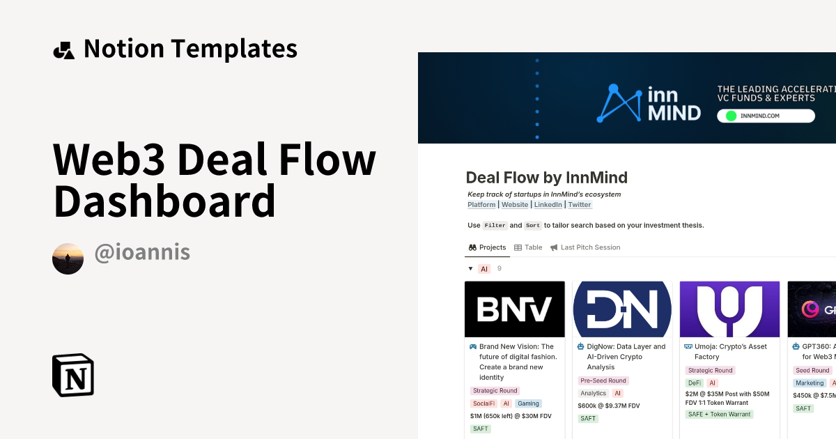 Web3 Deal Flow Dashboard Template by Ioannis | Notion Marketplace