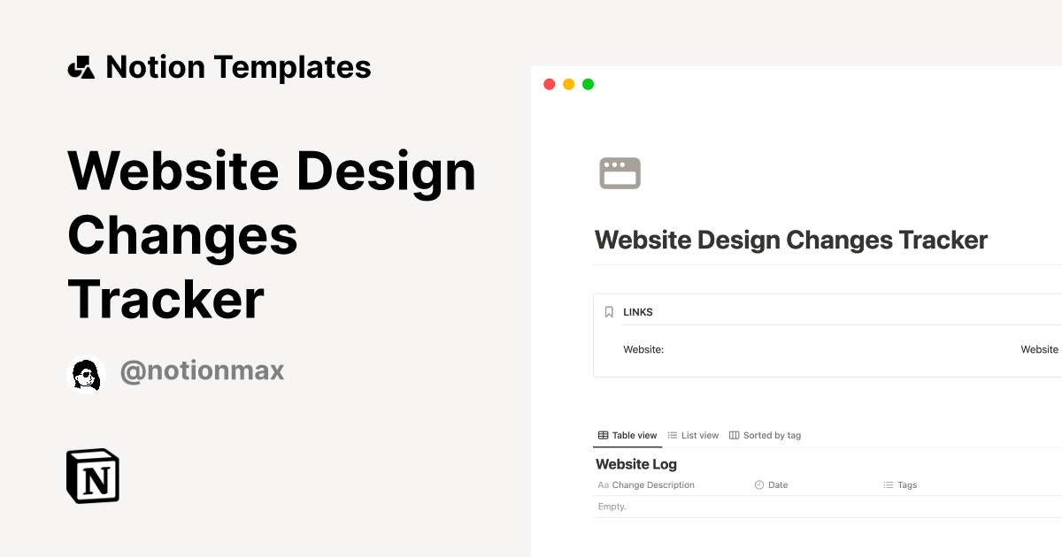 Website Design Changes Tracker Template | Notion Marketplace