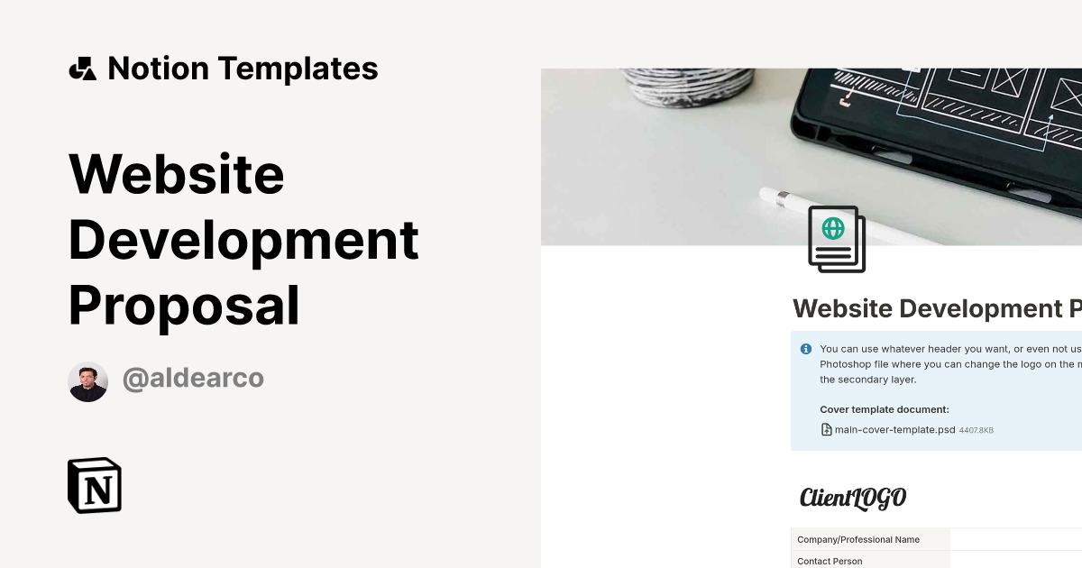 Website Development Proposal Template by Alberto del Arco | Notion ...