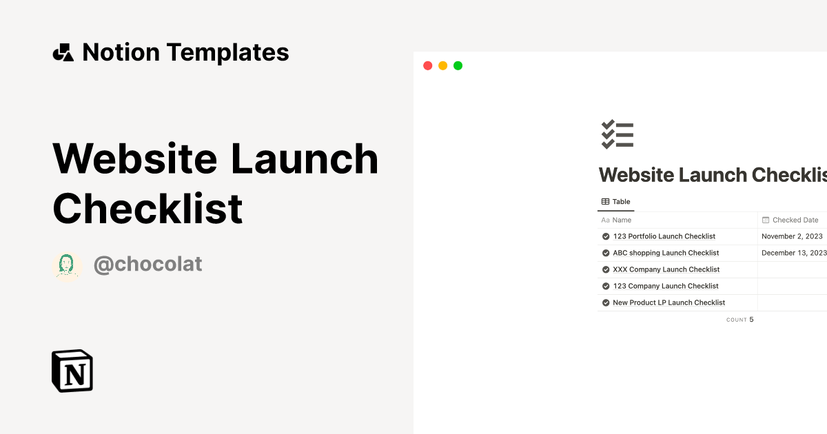 Website Launch Checklist Template by chocolat | Notion Marketplace