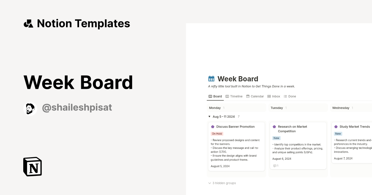 Week Board Template by Shailesh Pisat | Notion Marketplace