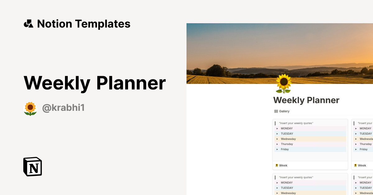 Weekly Planner Template by Abhishek | Notion Marketplace