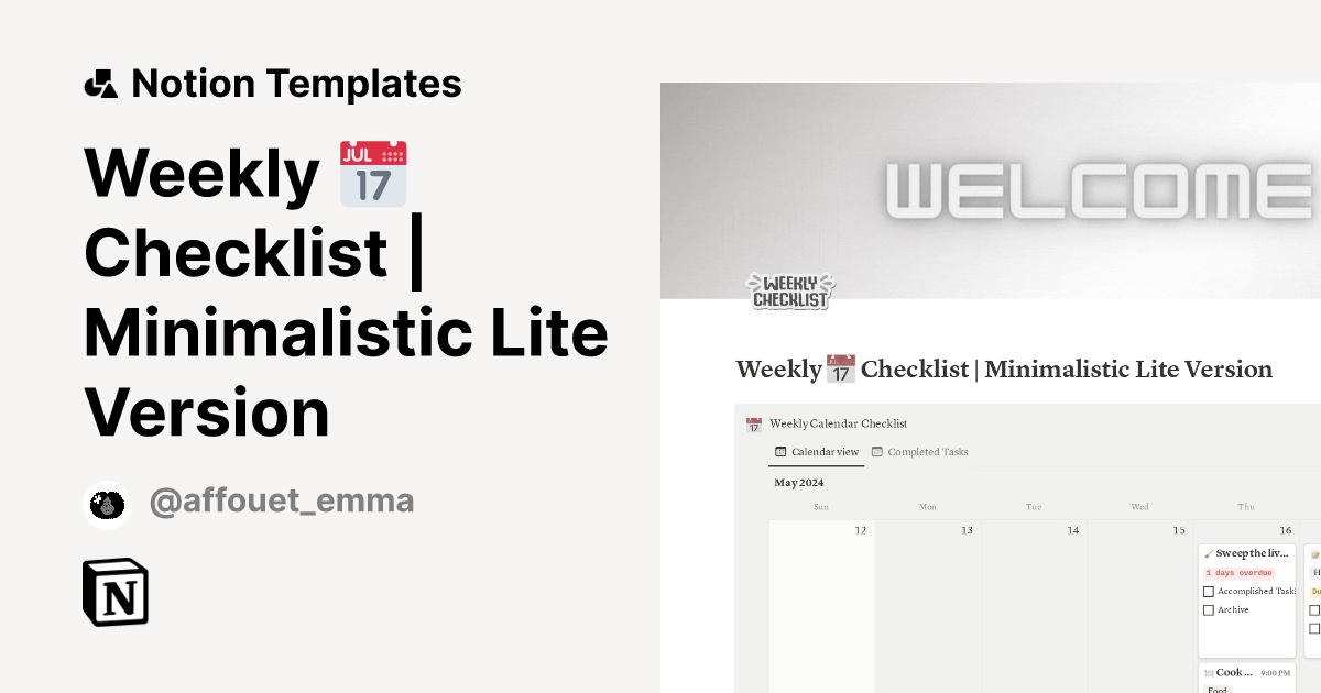 Weekly 📅 Checklist | Minimalistic Lite Version Template by Affouet_emma ...
