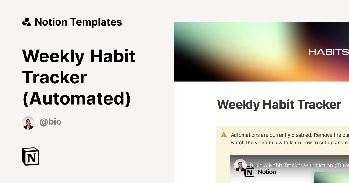 Weekly Habit Tracker (Automated) Template | Notion Marketplace