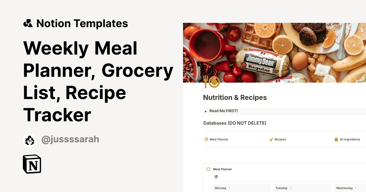 Weekly Meal Planner | Grocery List & Recipe Book Template by Sarah ...