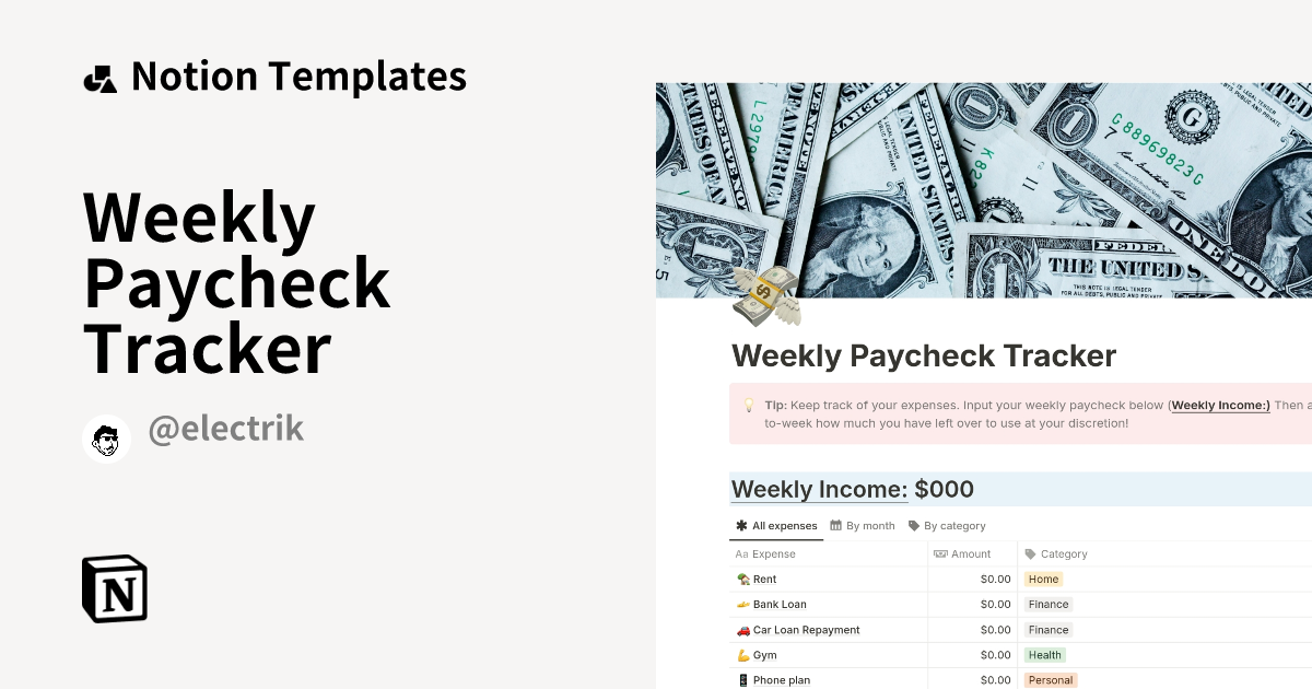 Weekly Paycheck Tracker Template | Notion Marketplace