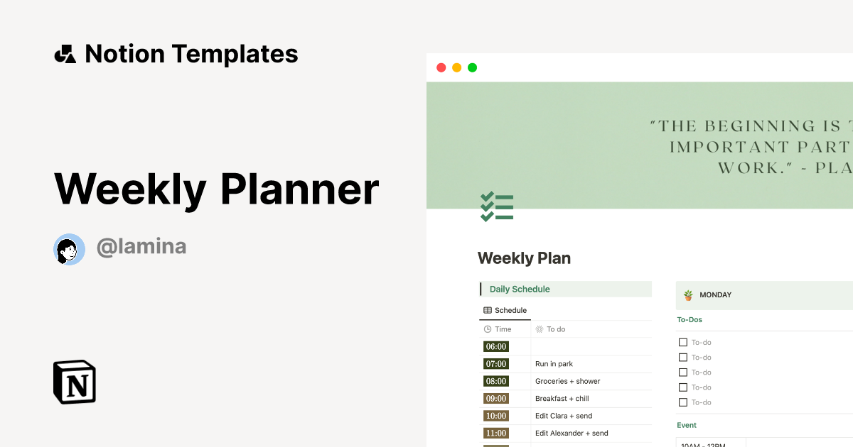 Weekly Planner Template by Lamina | Notion Marketplace