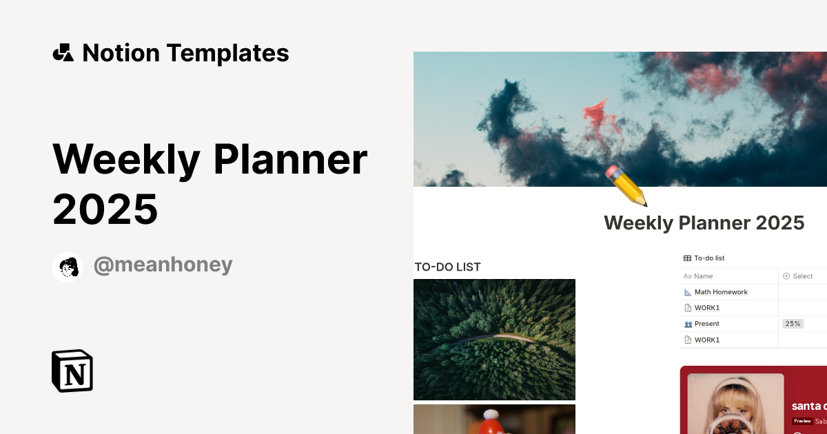Weekly Planner 2025 Template by meanhoney | Notion Marketplace