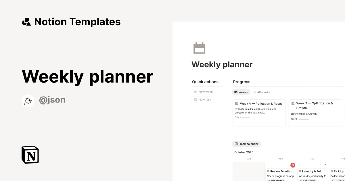 Weekly planner Template by json | Notion Marketplace