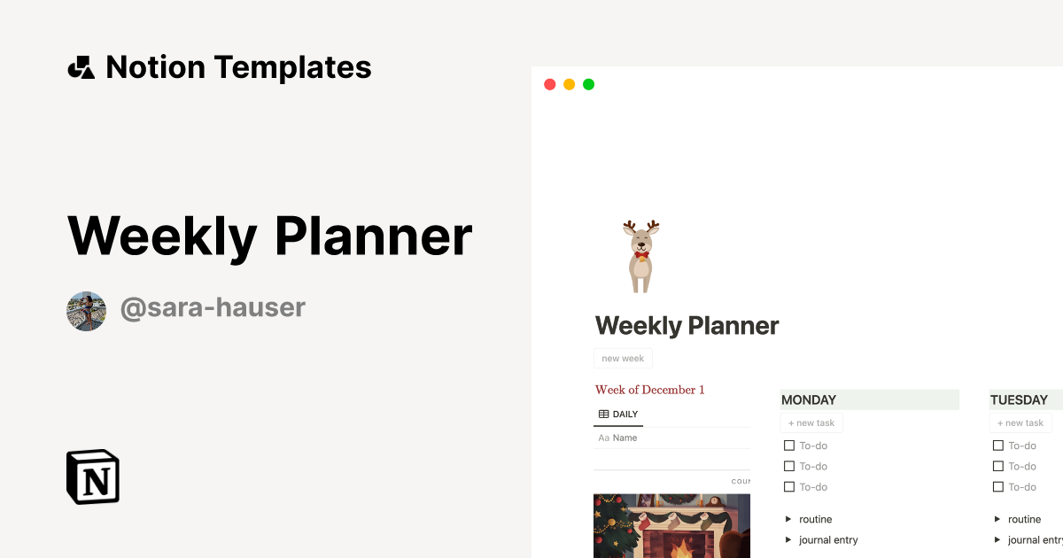 Weekly Planner Template by Sara Hauser | Notion Marketplace