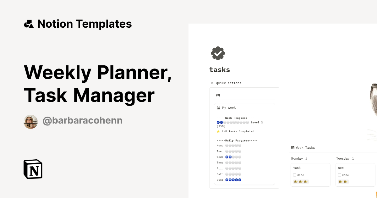 Weekly Planner, Task Manager Template | Notion Marketplace