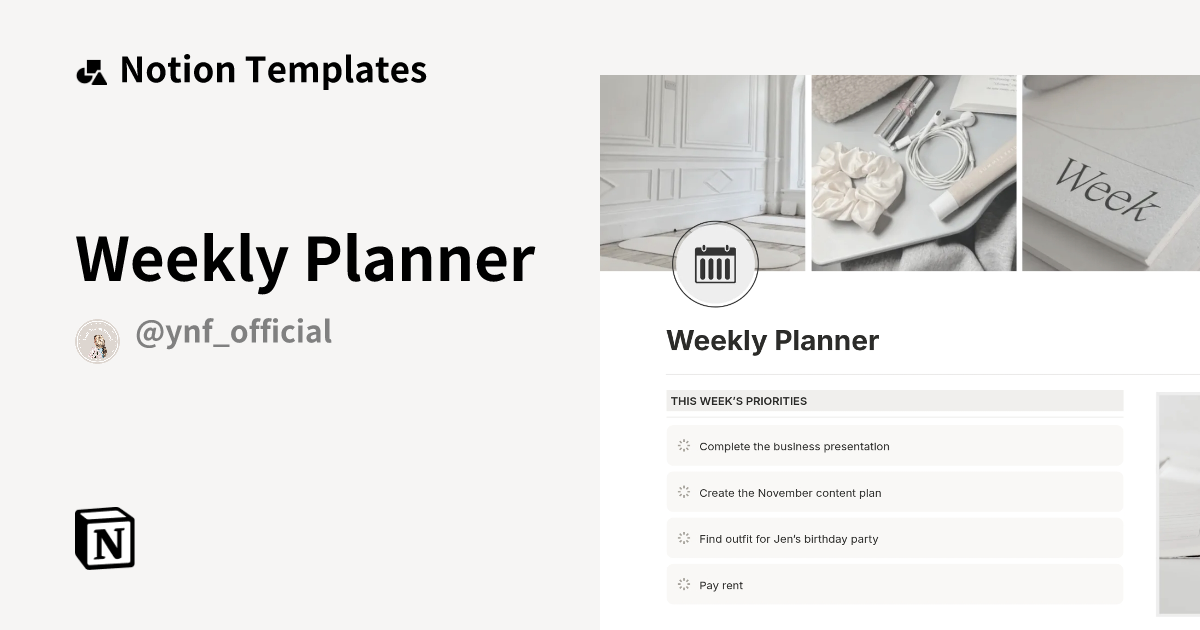 Weekly & Daily Productivity Planners Template by YNF Templates | Notion ...