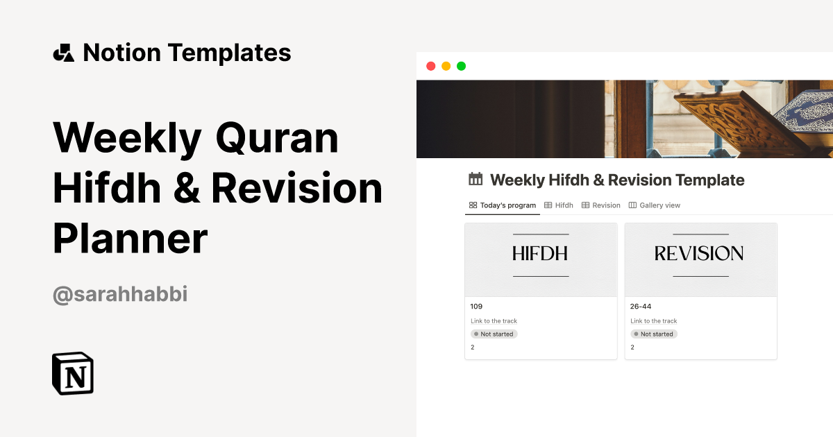 Weekly Quran Hifdh & Revision Planner Template by Sarah Habbi | Notion ...