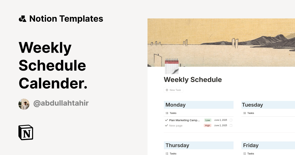 Weekly Schedule Calender. Template | Notion Marketplace