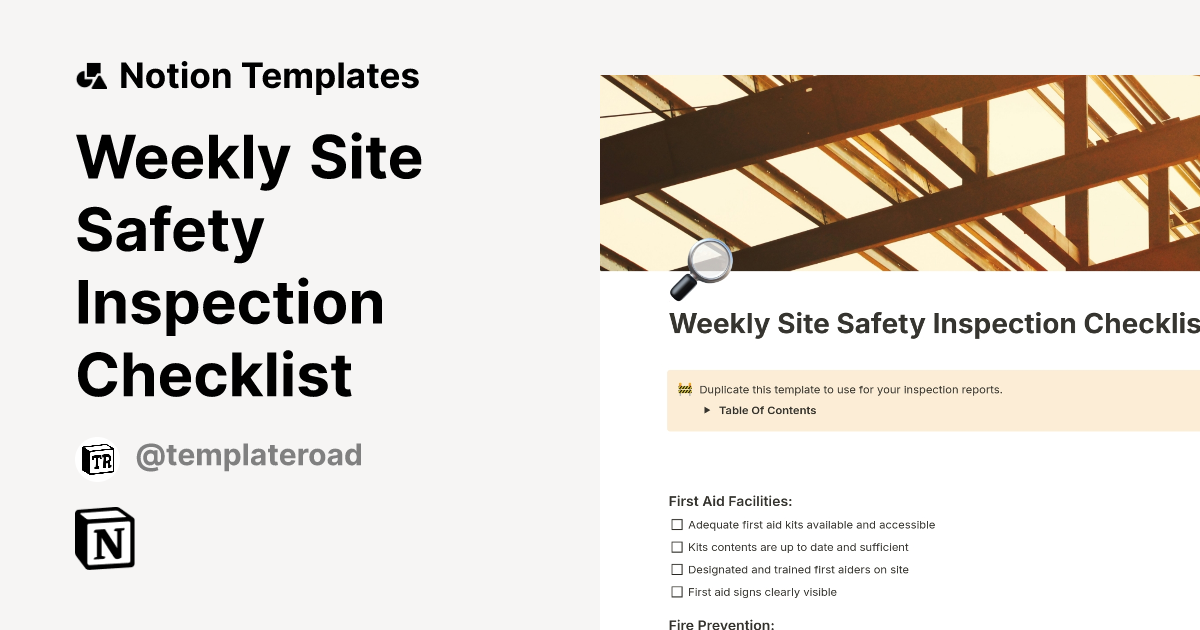 Weekly Site Safety Inspection Checklist Template | Notion Marketplace