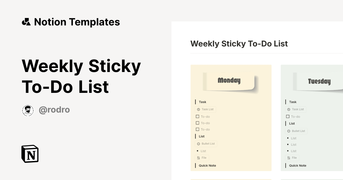 Weekly Sticky To-Do List Template by Rodro | Notion Marketplace