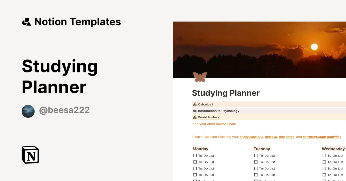 Studying Planner Template | Notion Marketplace
