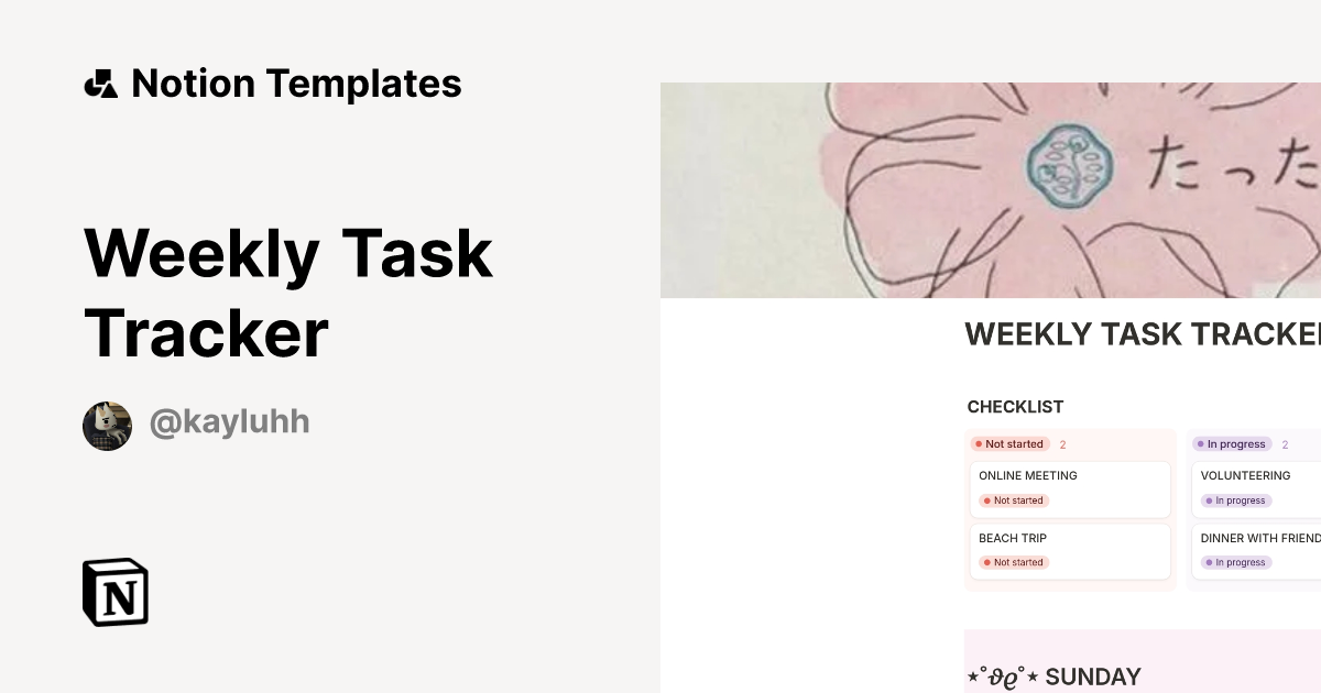 Weekly Task Tracker Template by Kayla | Notion Marketplace