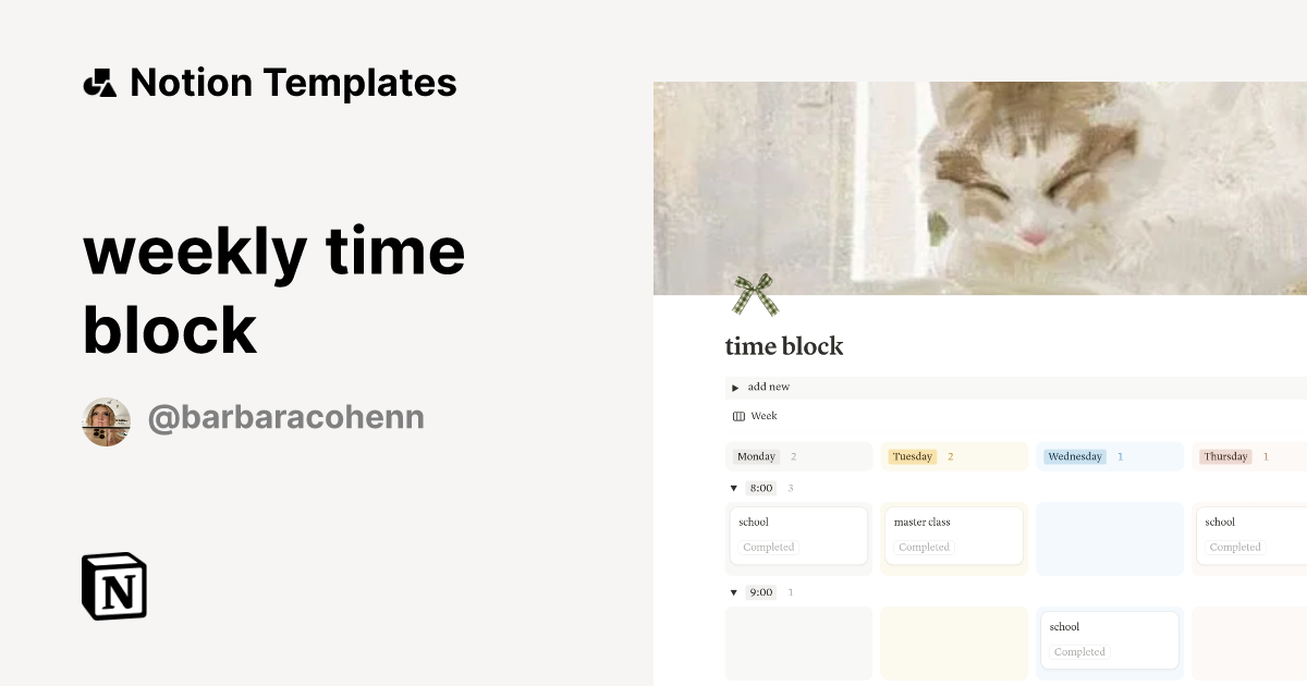 weekly time block Template by Bárbara cohen | Notion Marketplace