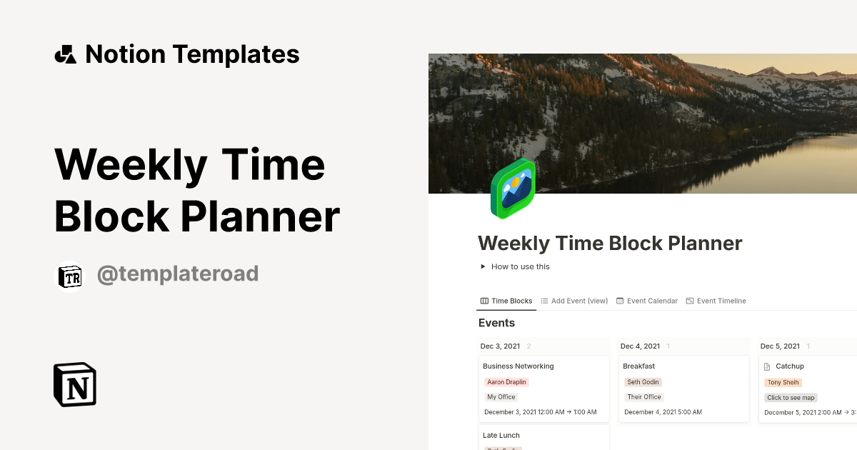 Weekly Time Block Planner Template by Template Road | Notion Marketplace