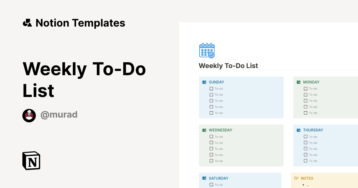 Weekly To-Do List Template | Notion Marketplace