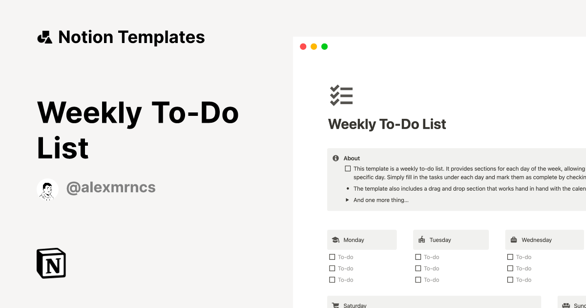Weekly To-Do List Template | Notion Marketplace