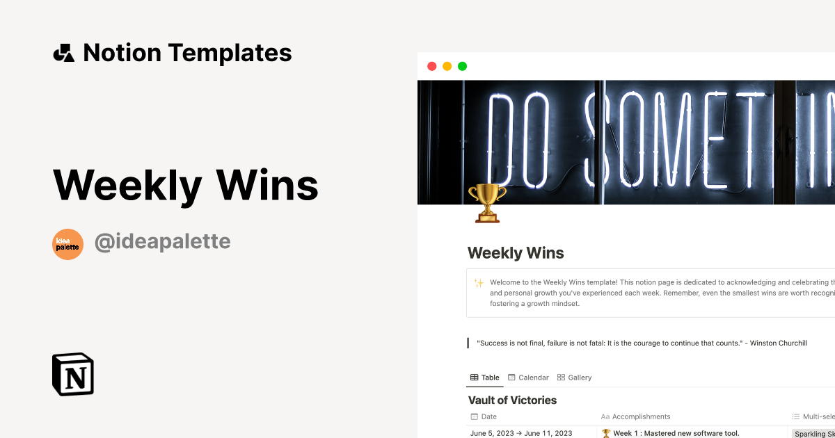 Weekly Wins Template by Idea Palette | Notion Marketplace