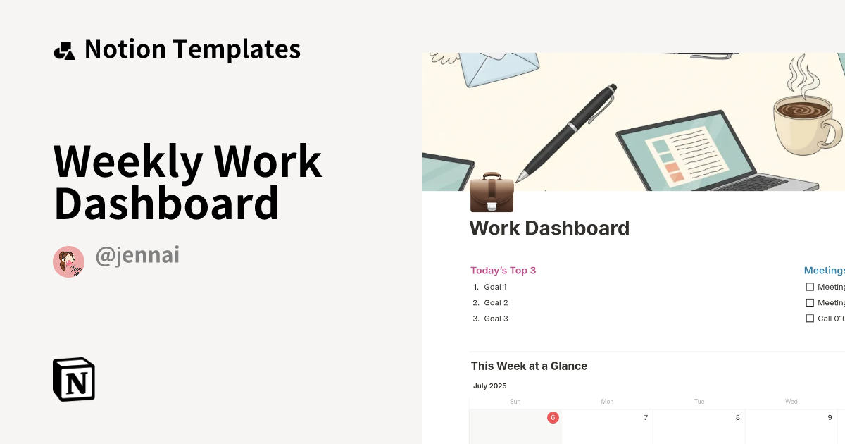 Weekly Work Dashboard Template | Notion Marketplace
