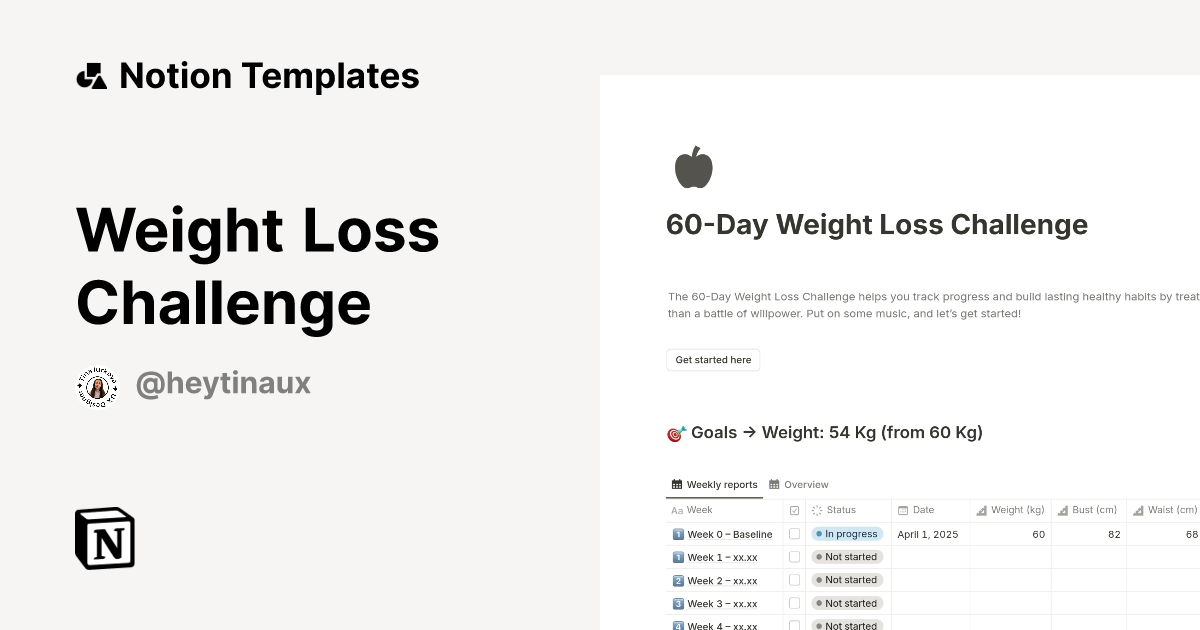Weight Loss Challenge Template by Tina Iurkova | Notion Marketplace