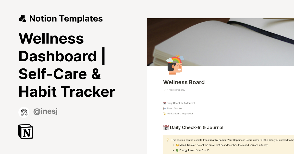 Wellness Dashboard | Self-Care & Habit Tracker Template | Notion ...