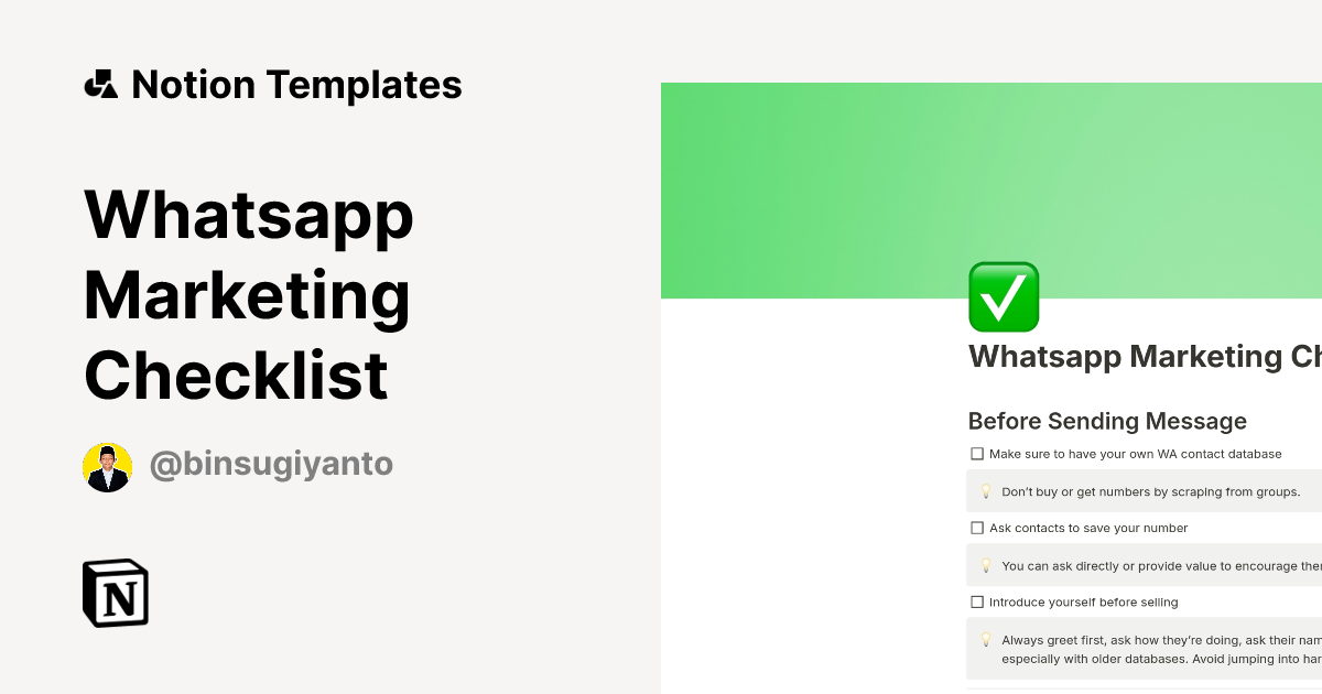 Whatsapp Marketing Checklist Template | Notion Marketplace