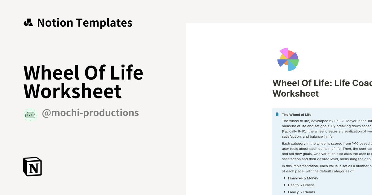 Wheel Of Life Worksheet Template | Notion Marketplace