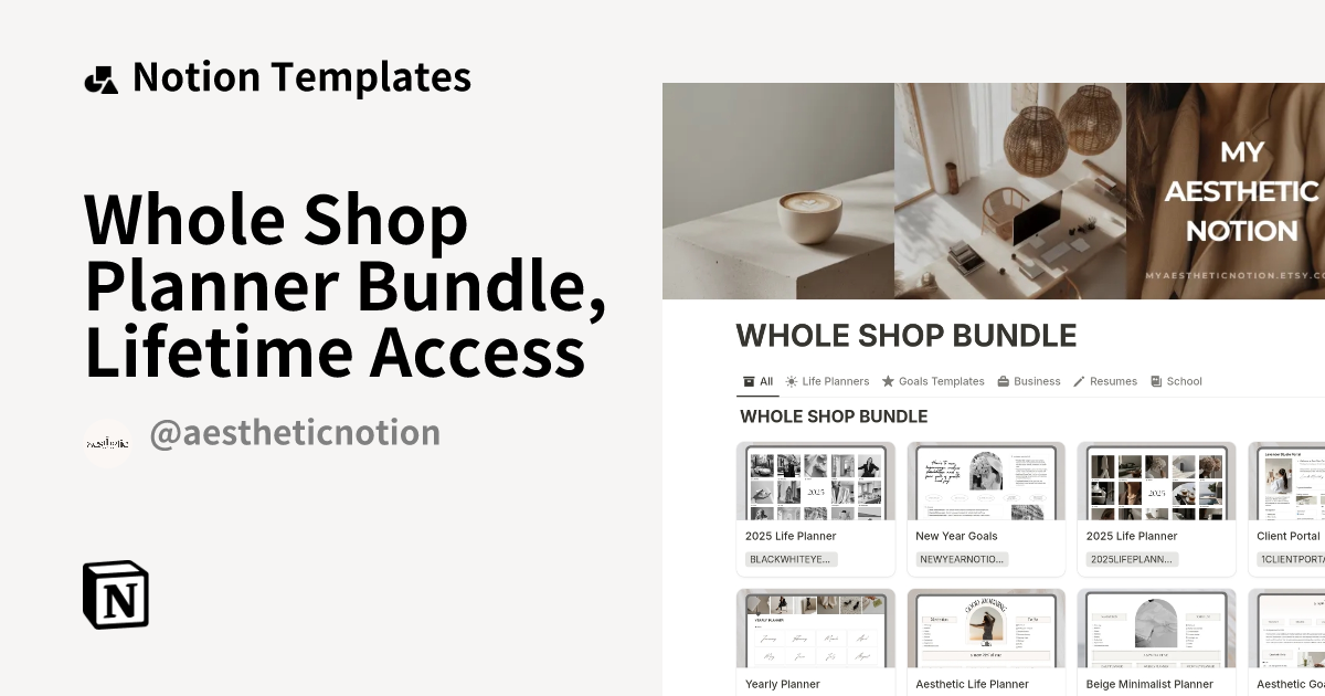 Whole Shop Planner Bundle, Lifetime Access Template | Notion Marketplace
