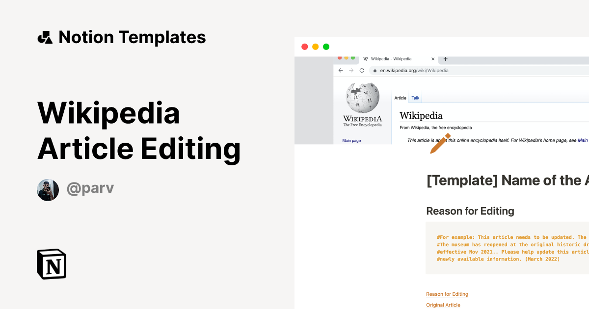 Wikipedia Article Editing Template | Notion Marketplace