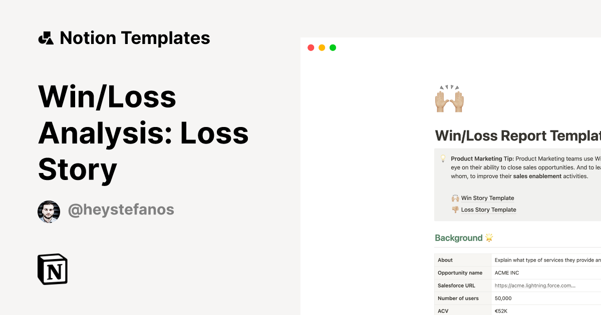 Win/Loss Analysis: Loss Story Template | Notion Marketplace