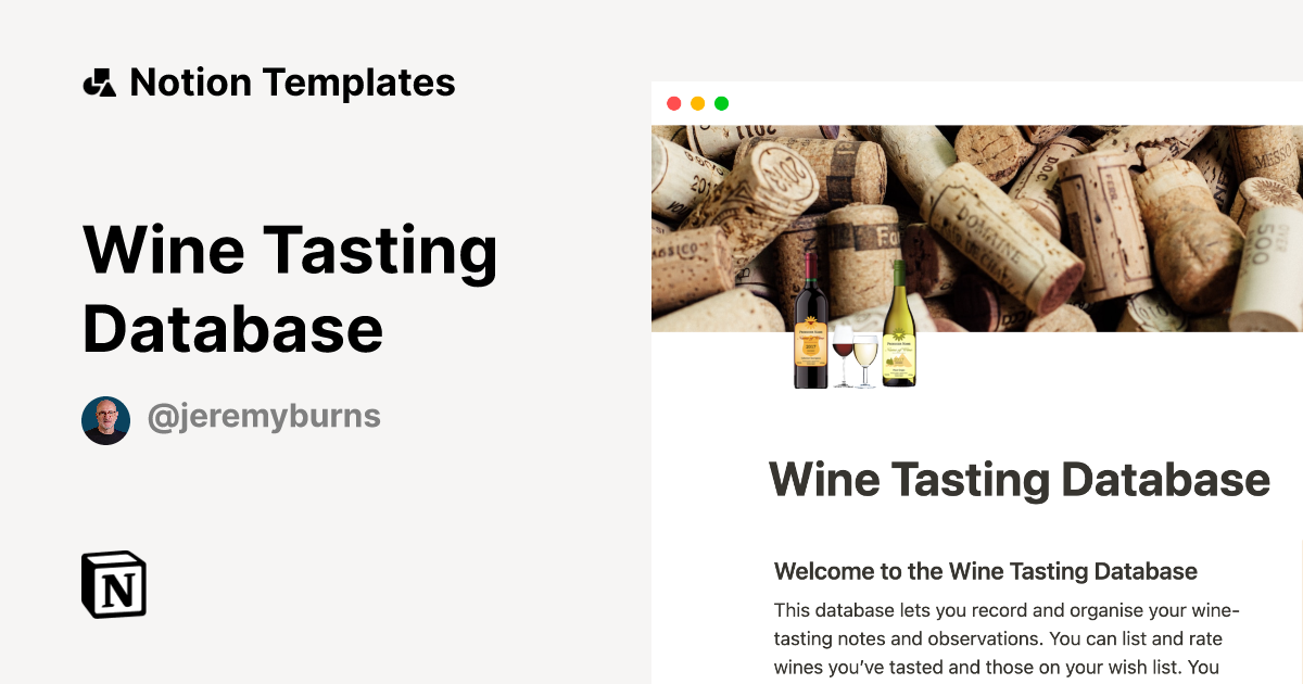 Wine Tasting Database Template by Jeremy Burns - Build Your Edge | Notion Marketplace