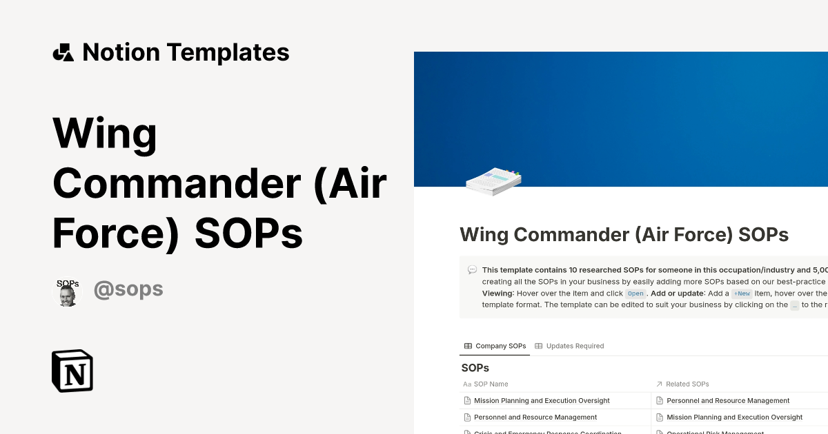 Wing Commander (Air Force) SOPs Template by SOPs | Notion Marketplace