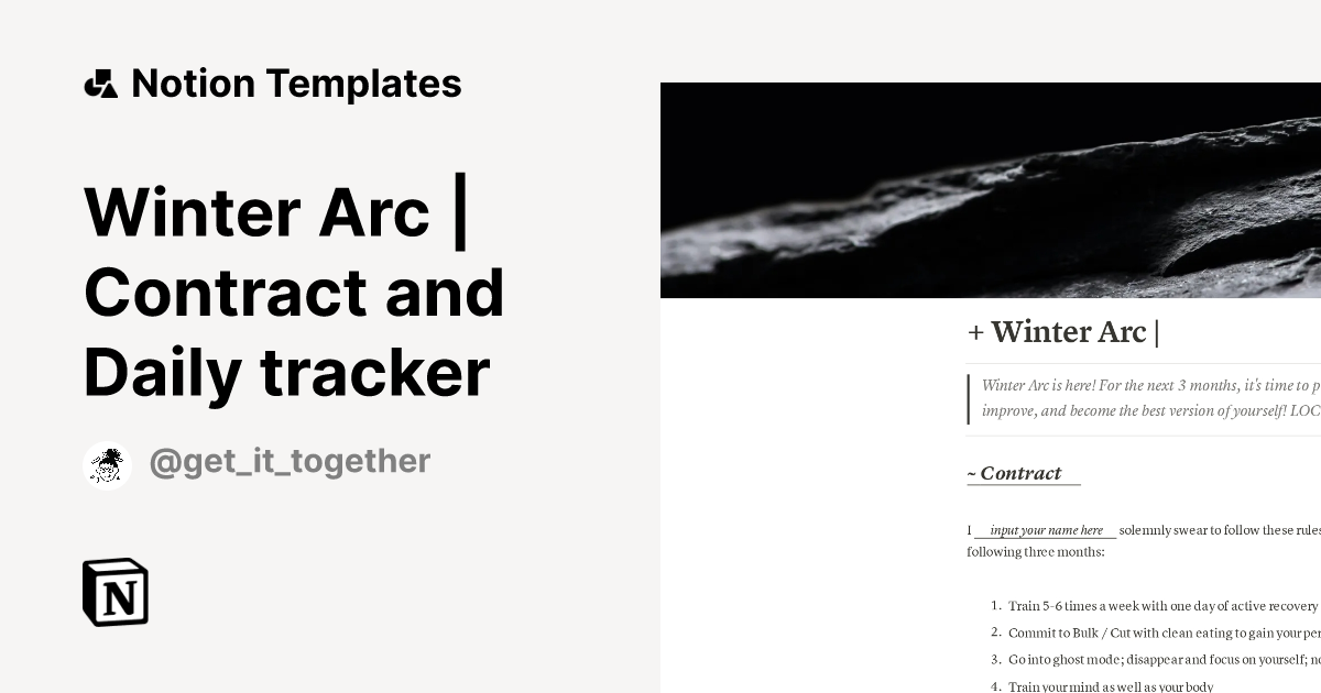 Winter Arc | Contract and Daily tracker Template by get_it_together ...