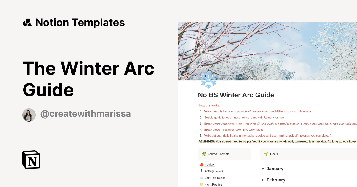 The Winter Arc Guide Template by Create With Marissa | Notion Marketplace