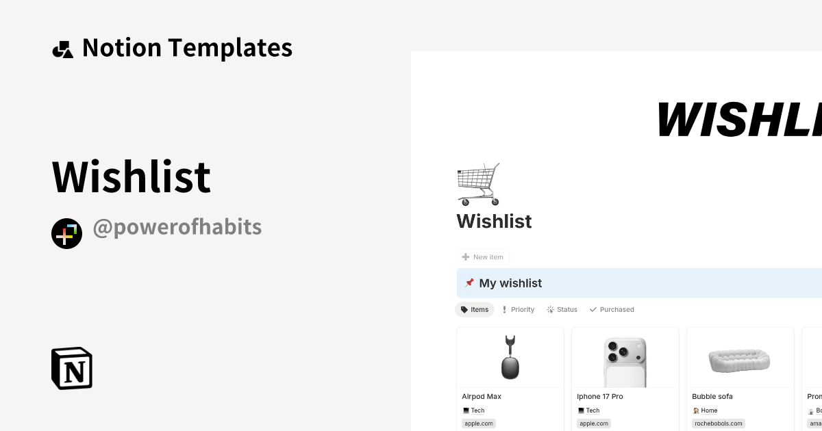 Wishlist Template by Power Of Habits | Notion Marketplace