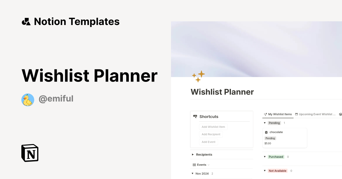 Wishlist Planner Template by Emiful | Notion Marketplace