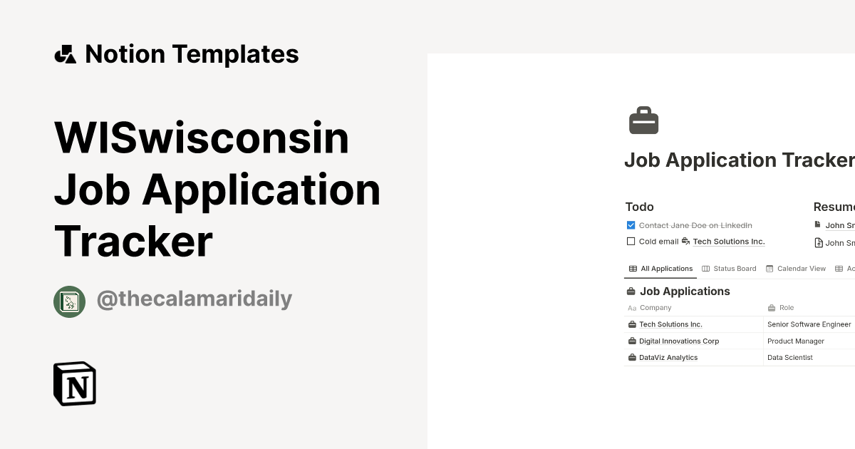 WISwisconsin Job Application Tracker Template by calamari | Notion ...