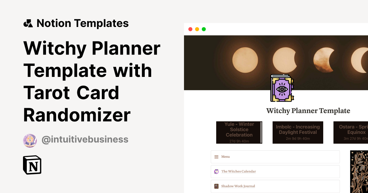 Witchy Planner Template with Tarot Card Randomizer Template | Notion ...