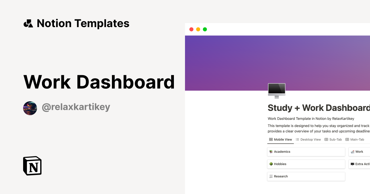 Work Dashboard Template | Notion Marketplace