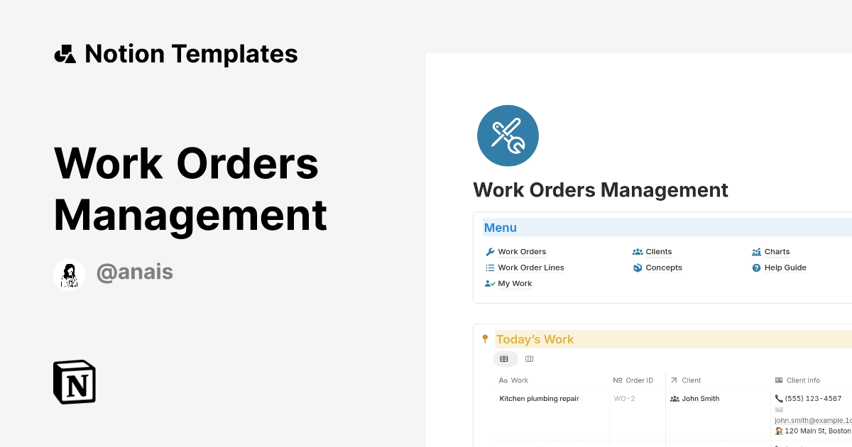 Work Orders Management Template | Notion Marketplace