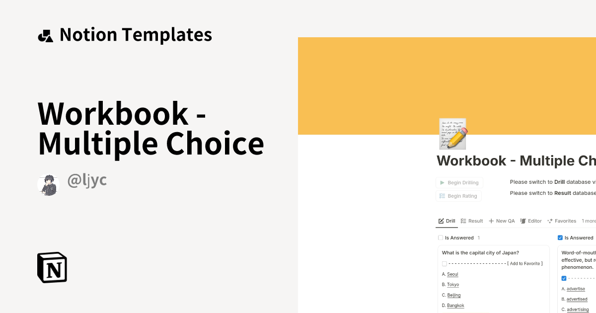 Workbook - Multiple Choice Template by LJYC | Notion Marketplace