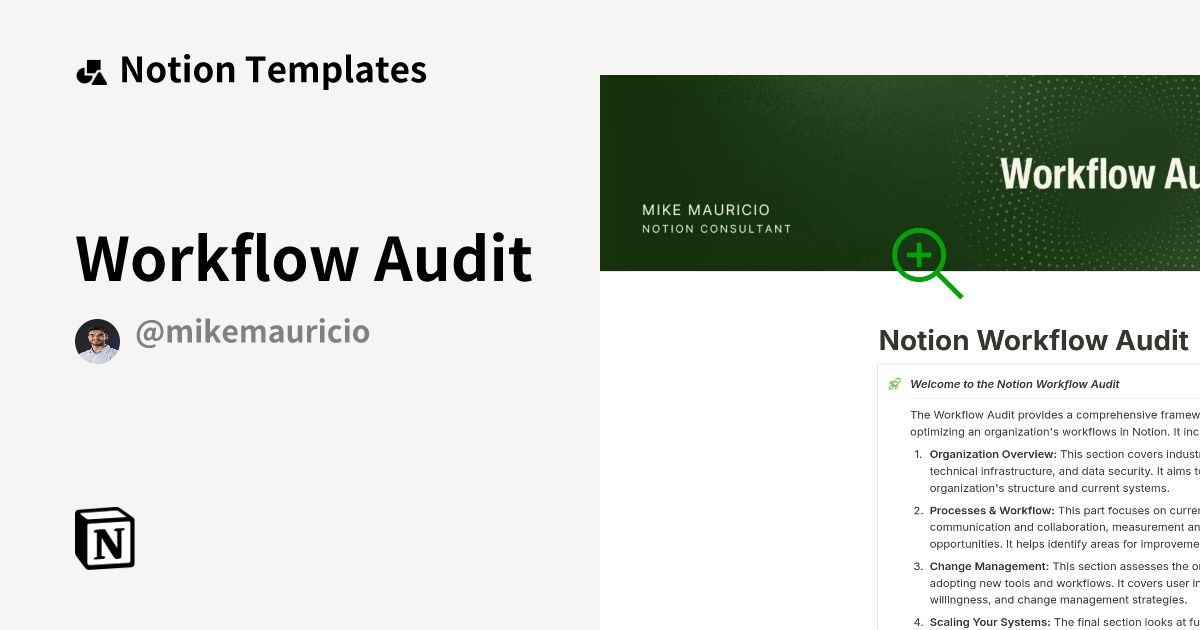 Workflow Audit Template by Mike Mauricio | Notion Marketplace