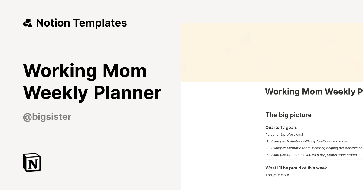 Working Mom Weekly Planner Template by Big Sister Works | Notion ...
