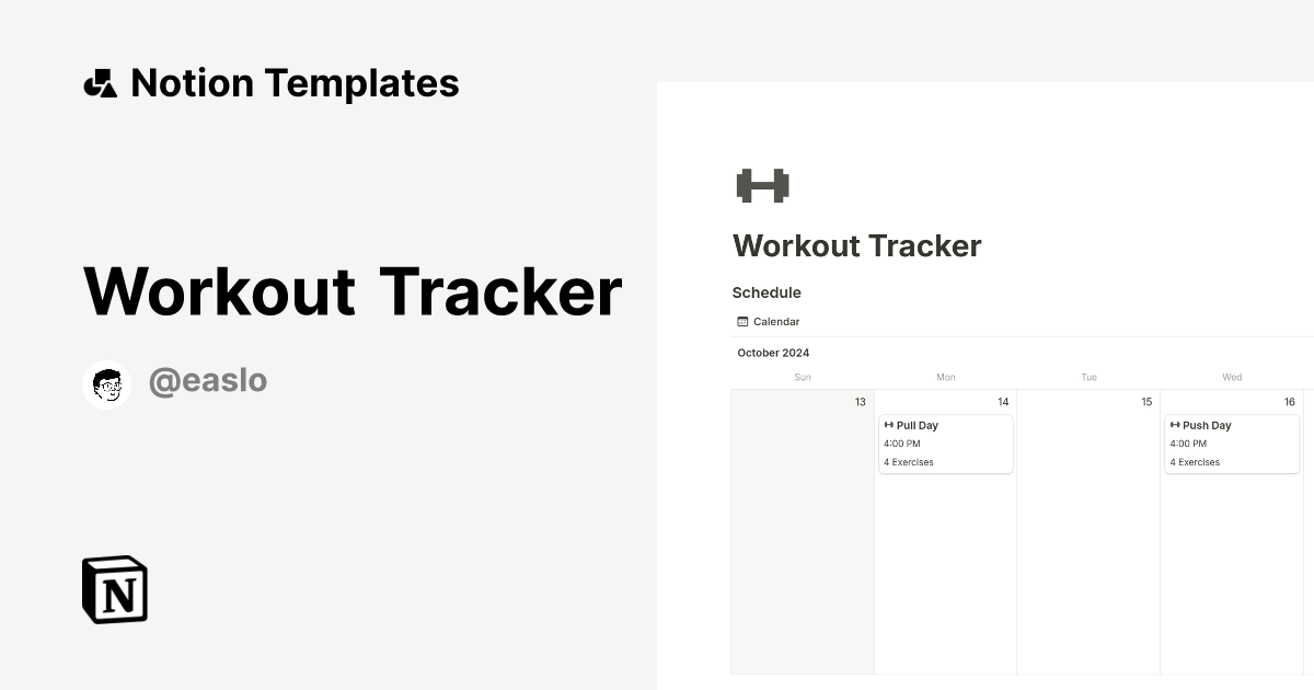 Workout Tracker Template by Easlo | Notion Marketplace